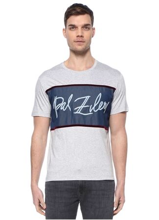 Pal Zileri Erkek Gri Bisiklet Yaka Logolu T-shirt M EU