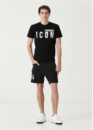 Dsquared2 Erkek Siyah Logolu Kargo Bermuda 46 IT Dsquared2 Erkek Siyah Logolu Kargo Bermuda 46 IT