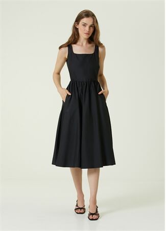 Beymen Club Kadın Siyah Kare Yaka Midi Elbise 36