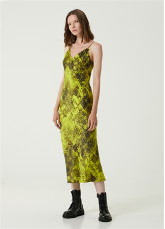 Allsaints Kadın Slim Fit Melody Mirus Sarı Desenli Midi Elbise Yeşil 6 UK