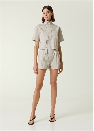 Mybestfriends Kadın Bette Bej Pili Detaylı Şort S EU