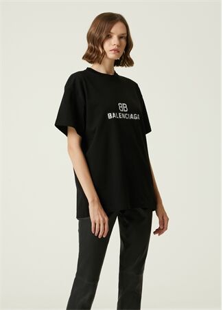 Balenciaga Kadın Siyah Logolu T-shirt S EU