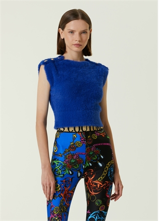 Versace Jeans Couture Kadın Mavi Dokulu Kolsuz Triko S EU Versace Jeans Couture Kadın Mavi Dokulu Kolsuz Triko S EU