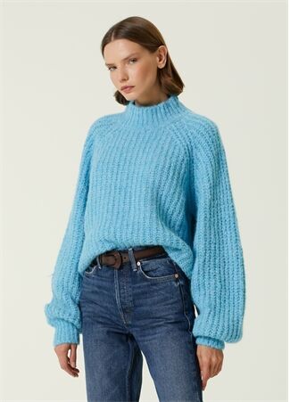 Maje Kadın Mavi Dik Yaka Kazak US