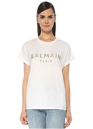 Balmain Kadın Beyaz Logo İşlemeli T-shirt L EU
