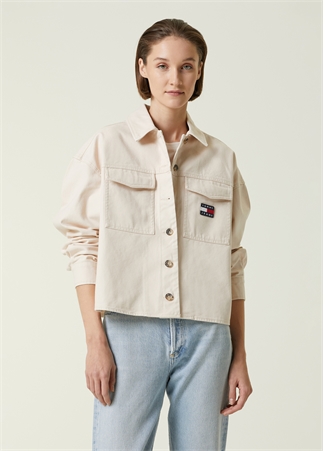 Tommy Jeans Kadın Taş Çift Cepli Crop Dış Gömlek S EU Tommy Jeans Kadın Taş Çift Cepli Crop Dış Gömlek S EU