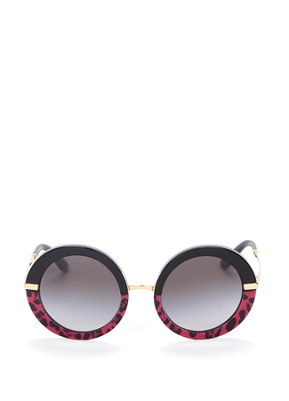 Dolce&Gabbana Kadın Siyah Kırmızı Leopar Desenli Güneş Gözlüğü 52 EU
