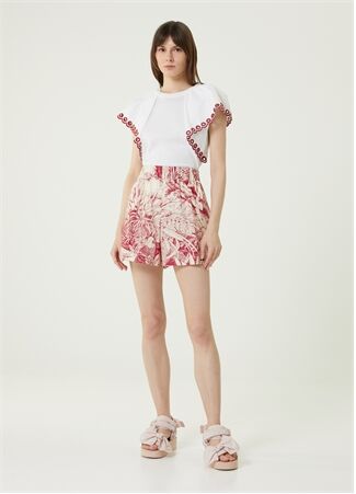 Red Valentino Kadın Ekru Kırmızı Desenli Şort 42 IT