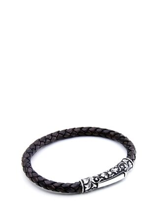 Boga Erkek Kahverengi Örgü Dokulu Gümüş Rengi Bileklik L EU