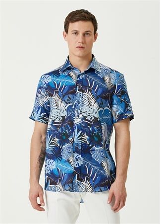 Etro Erkek Mavi Çiçek Desenli Keten Gömlek 42 IT