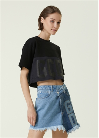 Gcds Kadın Siyah Logolu Crop T-shirt S EU