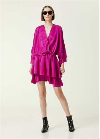 Zadig&Voltaire Kadın Şeftali Logo Jakarlı Mini İpek Elbise Pembe XS EU