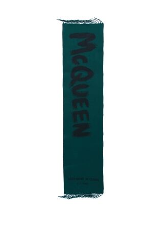 Alexander McQueen Kadın Yeşil Logolu Yün Atkı EU