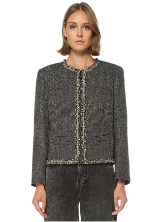 Sandro Kadın Siyah Şerit Detaylı Blazer Ceket 34 FR