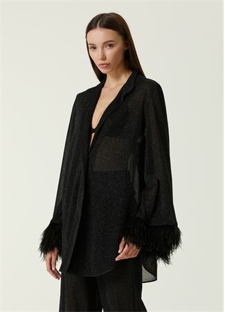 Oseree Kadın Siyah Parlak Dokulu Bluz M/L EU