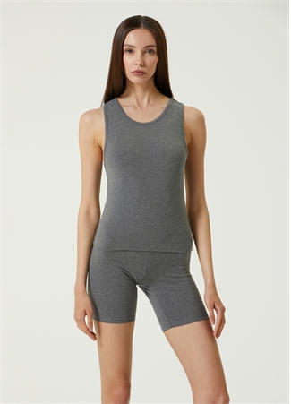 Tru Kadın Antrasit Melanj Fitted Crop Atlet Gri L EU