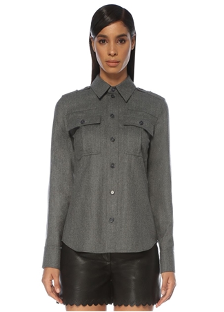Stella McCartney Kadın Hill Regular Fit Gri Melanj Yün Gömlek 42 IT