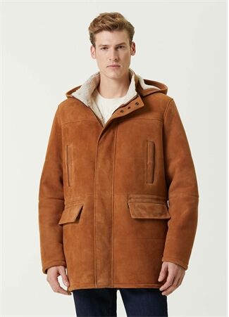 Beymen Collection Erkek Kamel Shearling Süet Kaban Kahverengi 48 IT