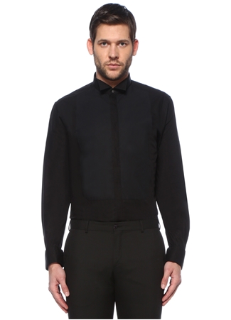 Pal Zileri Erkek Siyah İngiliz Yaka Gömlek Lacivert 4 IT