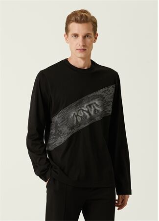 Knt Erkek Siyah Logo Jakarlı Sweatshirt L EU