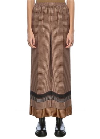 Joseph Kadın Kahverengi Kareli Bol Paça İpek Pantolon 36 FR