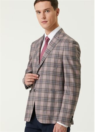 Pal Zileri Erkek Bordo Kelebek Yaka Kareli Yün Ceket 50 IT