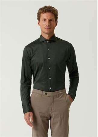Canali Erkek Haki İtalyan Yaka Gömlek L EU