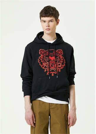 Kenzo Erkek Siyah Kapüşonlu Logo Nakışlı Sweatshirt S EU