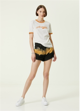 Academia Kadın Siyah Turuncu Batik Desenli Şort 42 EU