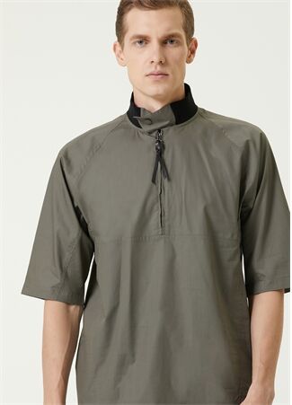 Salvatore Ferragamo Erkek Gri Dik Yaka Kısa Kol Gömlek S EU