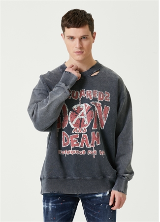 Dsquared2 Erkek Antrasit Yıpratmalı Logo Detaylı Sweatshirt Gri S EU Dsquared2 Erkek Antrasit Yıpratmalı Logo Detaylı Sweatshirt Gri S EU