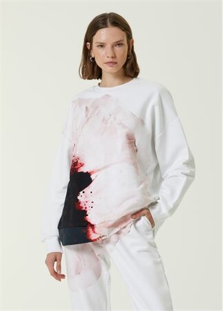 Alexander McQueen Kadın Beyaz Bisiklet Yaka Baskılı Sweatshirt 44 IT
