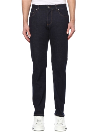 Dolce&Gabbana Erkek Lacivert Logo Kabartmalı Jean Pantolon 44 IT