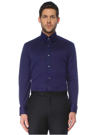 Fray Erkek Lacivert Düğmeli Yaka Gömlek 42 IT