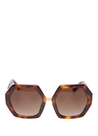 Valentino Kadın Kahverengi Turtle Desenli Güneş Gözlüğü Altın Rengi 57 EU