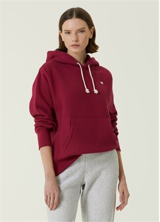 Champion Kadın Bordo Kapüşonlu Logolu Sweatshirt XS EU