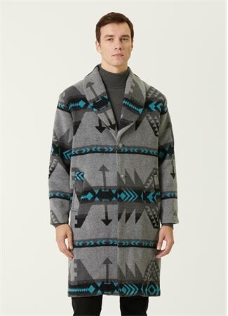 Frontstreet 8 Erkek Gri Etnik Desenli Palto 48 IT