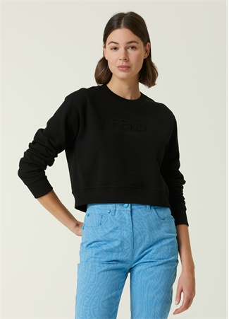 Fendi Kadın Siyah Bisiklet Yaka Logolu Sweatshirt XS EU