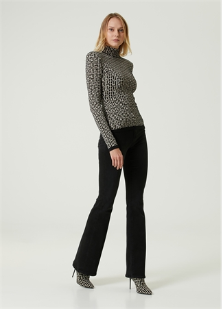 Balmain Kadın Siyah Beyaz Balıkçı Yaka Logo Desenli Kazak 36 FR