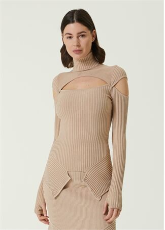 Adamo Kadın Krem Dekolte Detaylı Triko Pembe M EU