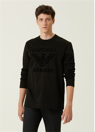 Emporio Armani Erkek Siyah Bisiklet Yaka Logolu Uzun Kol T-shirt L EU