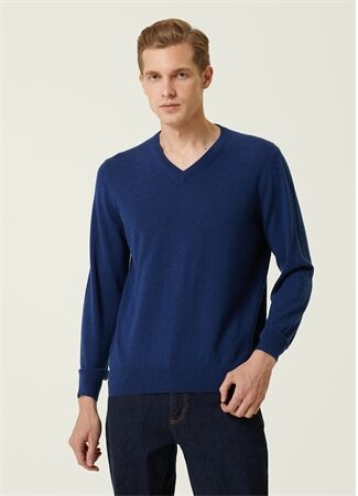 Canali Erkek Mavi V Yaka Kaşmir Kazak 54 IT