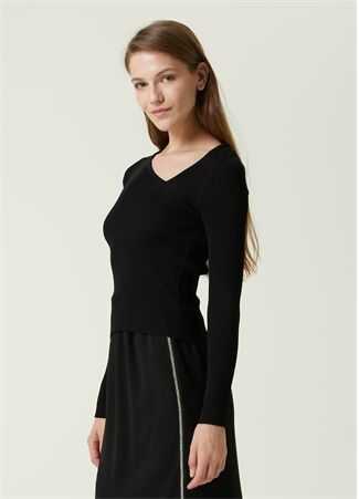 Beymen Club Kadın Siyah Asimetrik V Yaka Kazak S