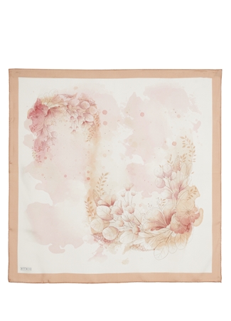 Beymen Kadın Pembe Çiçek Desenli 90x90 cm İpek Twill Eşarp EU
