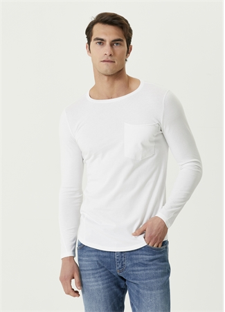 Palzileri Lab Erkek Beyaz Cep Detaylı Uzun Kollu T-shirt 54 It