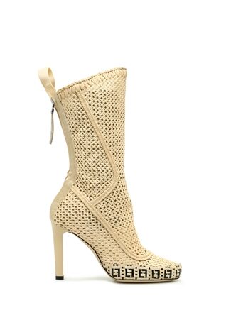 Fendi Kadın Bej Dokulu Logolu Keten Bot 36 EU