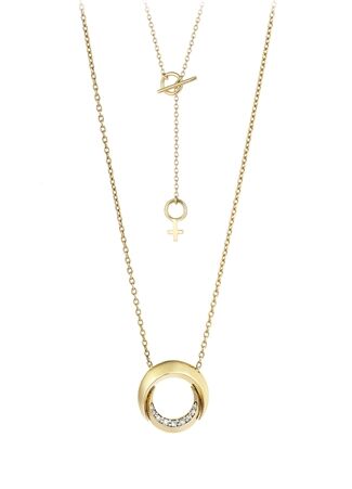 Her Story Kadın Yuvarlak Formlu Altın Rengi Kolye Pembe EU