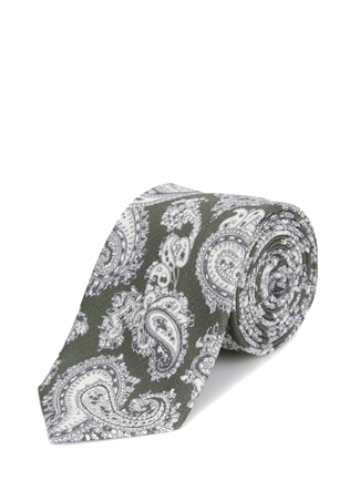 Beymen Collection Erkek Haki Şal Desenli İpek Kravat Yeşil EU IT