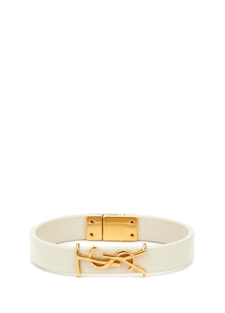 Kadın Krem Gold Logolu Deri Bileklik Bej S EU