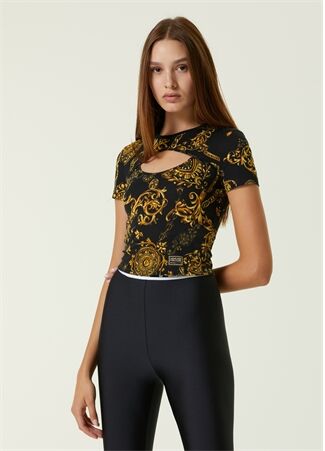 Versace Jeans Couture Kadın Siyah Desenli Kesim Detaylı T-shirt 38 IT